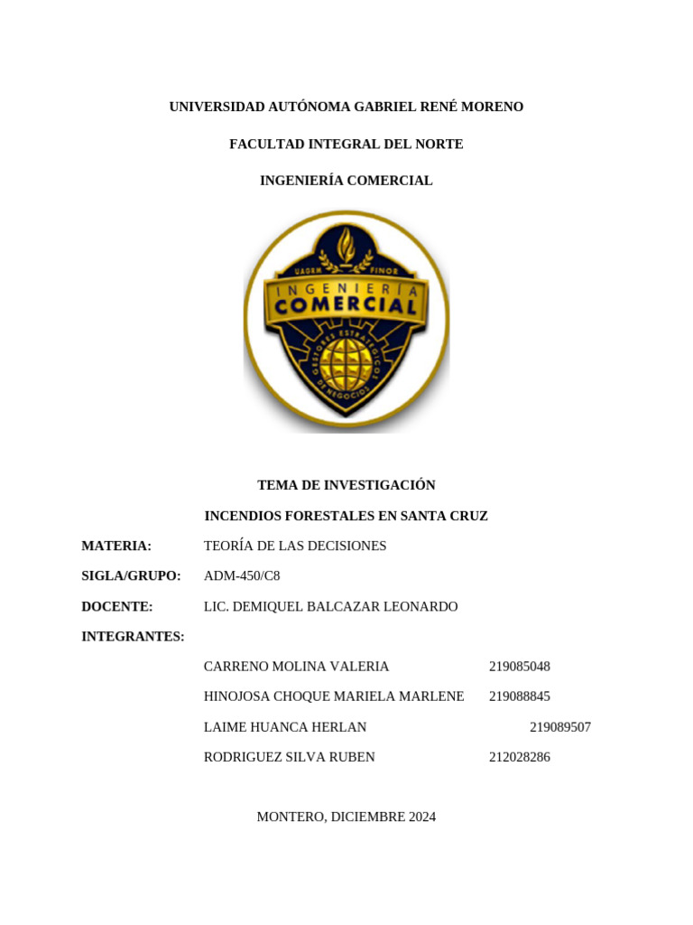 Proyecto Adm450 8c Incendios Forestales | PDF | Fuego fatuo | Bolivia