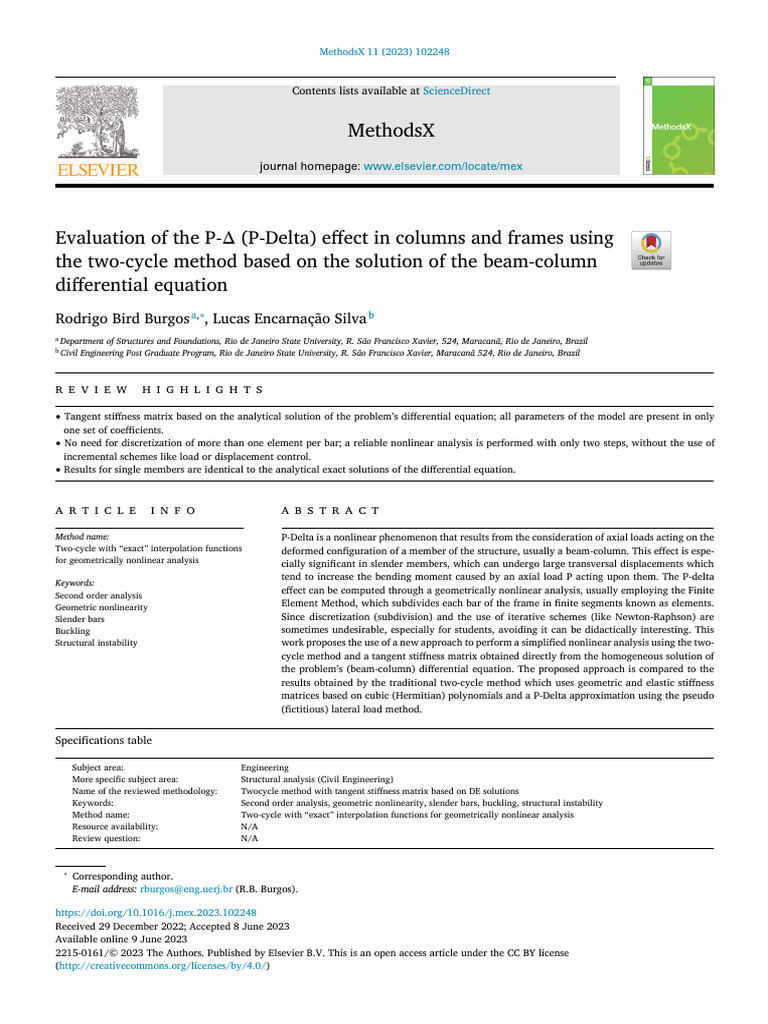 Evaluation of the P-Δ (P-Delta) effect in columns and frames using the ...
