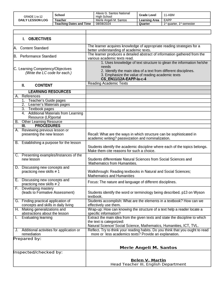 DLL 7. Eapp Reading Acad Texts | PDF | Learning | Cognitive Science