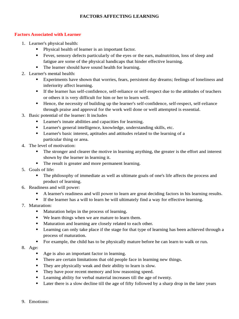 factors affecting learning | PDF | Learning | Experience
