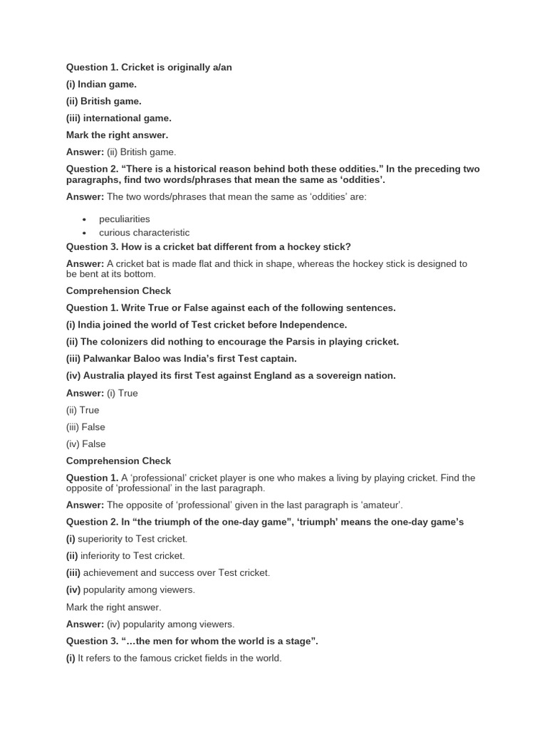 Story of Cricket Question and Answers | PDF | Cricket | Bowling (Cricket)