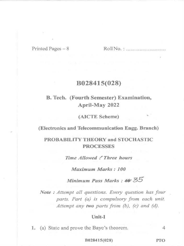 2022 Apr-May-Probability Theory of Stochastic Processes (AICTE) | PDF
