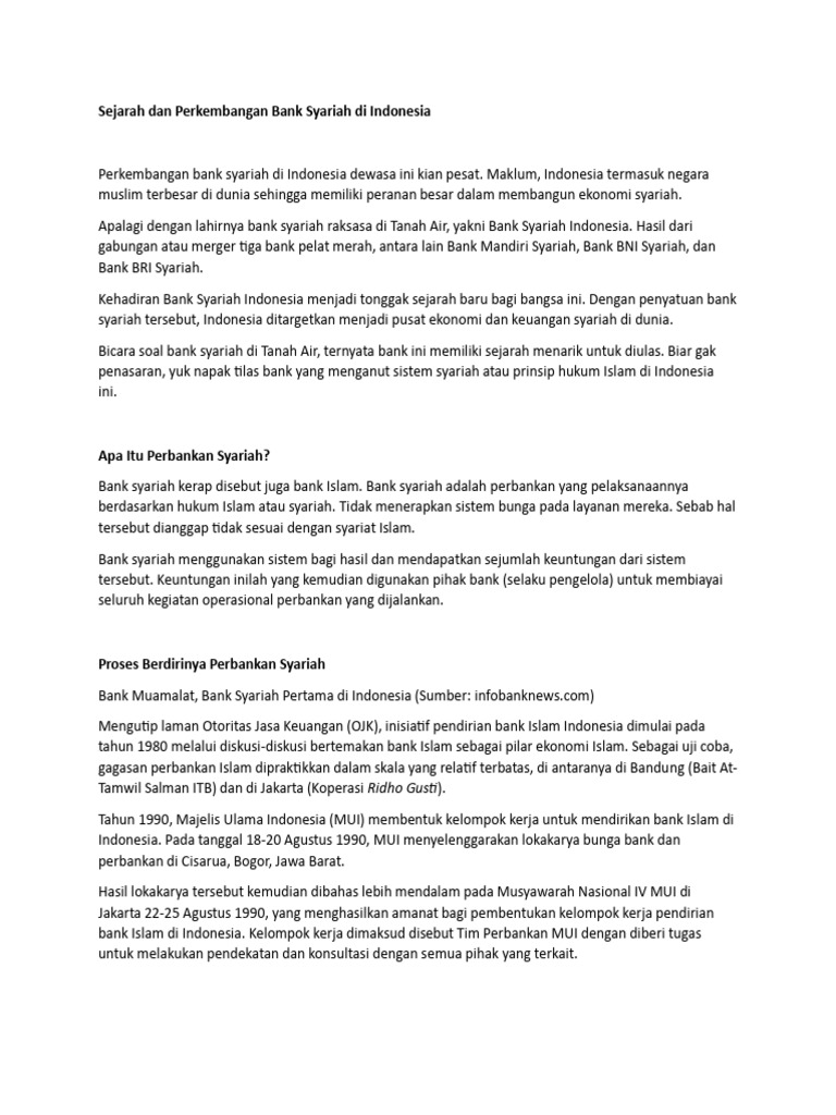 Sejarah Dan Perkembangan Bank Syariah Di Indonesia | PDF