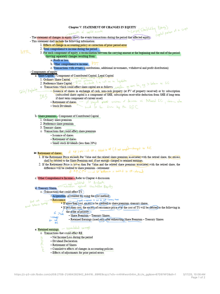 Statement of Changes in Equity 1 | PDF | Equity (Finance) | Treasury Stock
