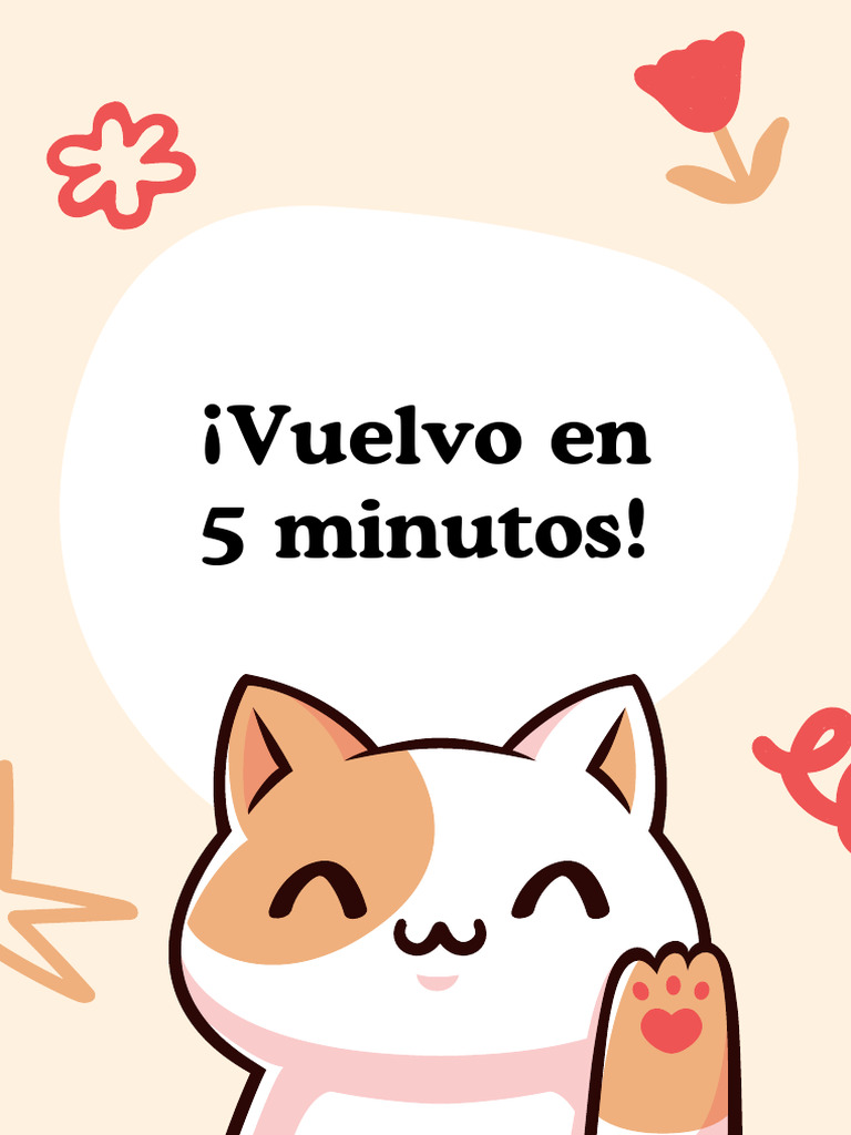 Documento A4 Cartel Vuelvo en 5 Minutos Moderno Beige Rojo | PDF