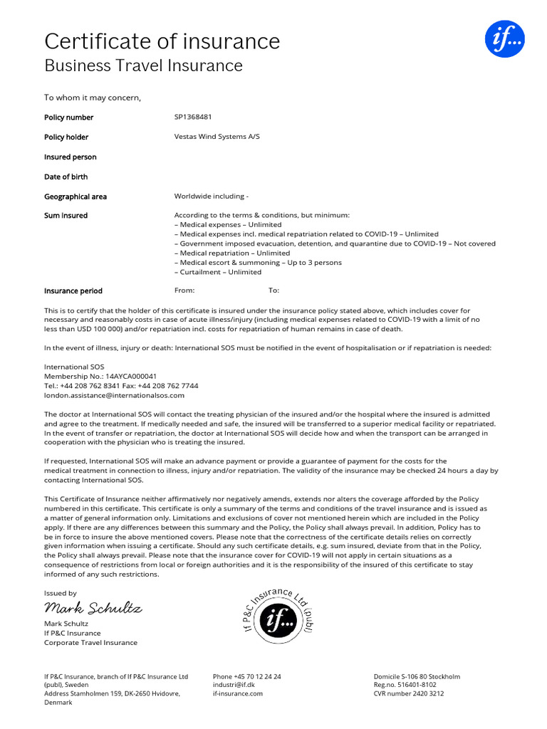 Travel Insurance Certificate | PDF | Insurance | Health Care