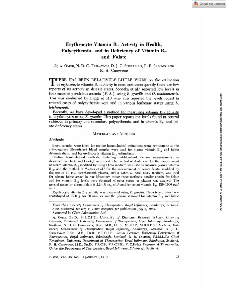 Erythocyte B12 vs. serum B12 in PV | PDF | Vitamin B12 | Buffer Solution
