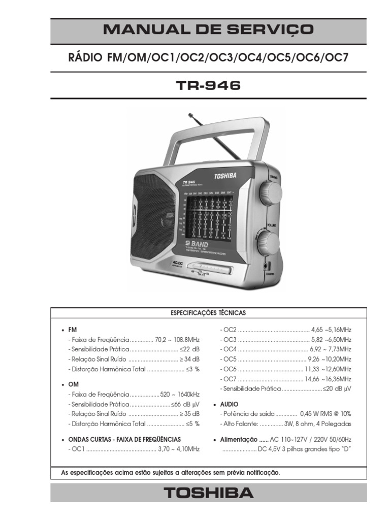 Manual de Serviço Rádio Toshiba TR-946 | PDF | Conector elétrico ...