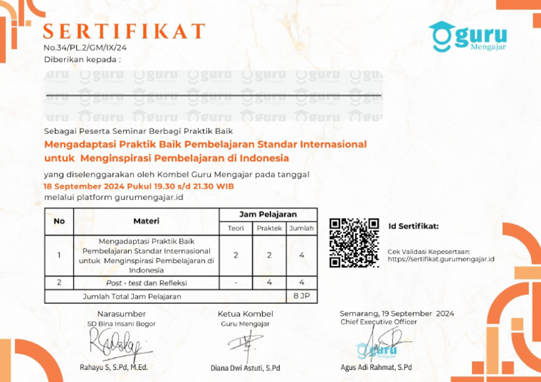 Sertifikat-Praktik Baik 8 Jam | PDF