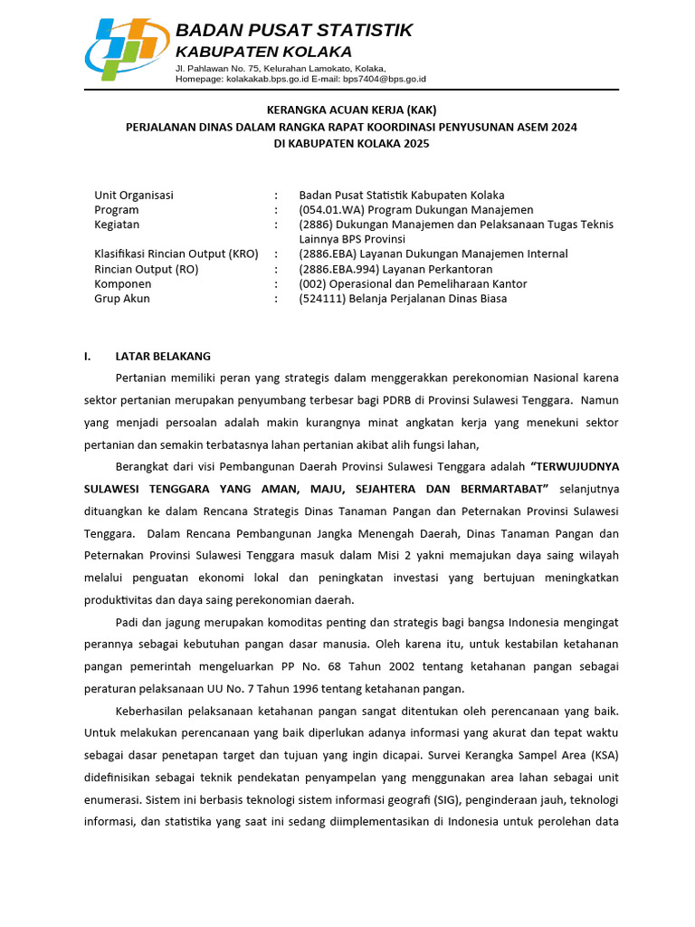 KAK_Rakor Penyusunan ASEM TP 2024 | PDF
