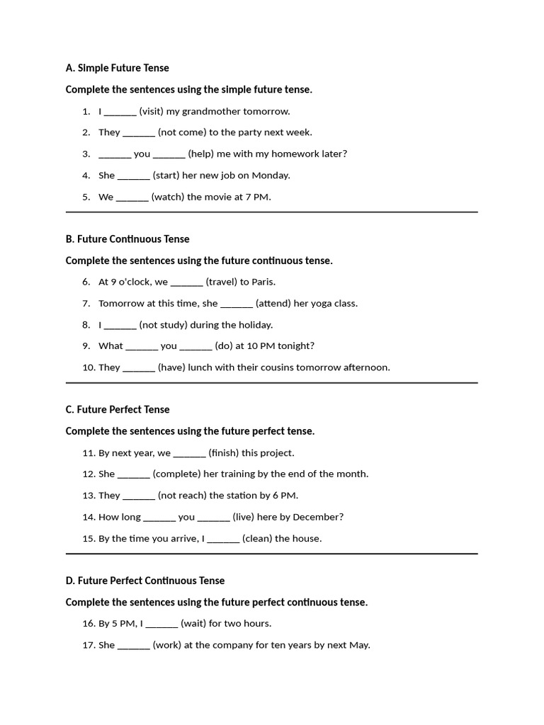 Future Tense Worksheet | PDF