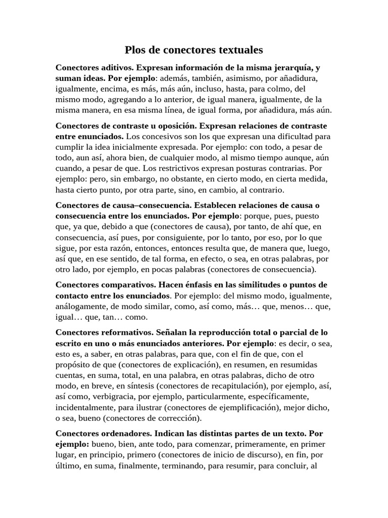 Tipos de conectores textuales explicados | PDF | Certeza
