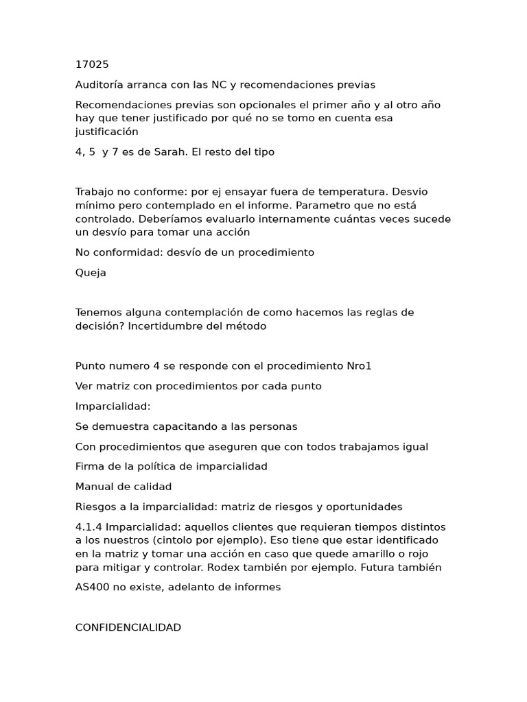 Auditoría ISO 17025: Recomendaciones y NC | PDF
