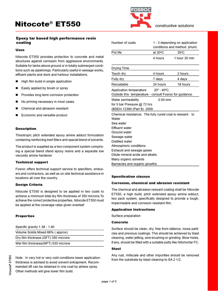 Nitocote ET550: High-Performance Coating | PDF | Epoxy | Corrosion