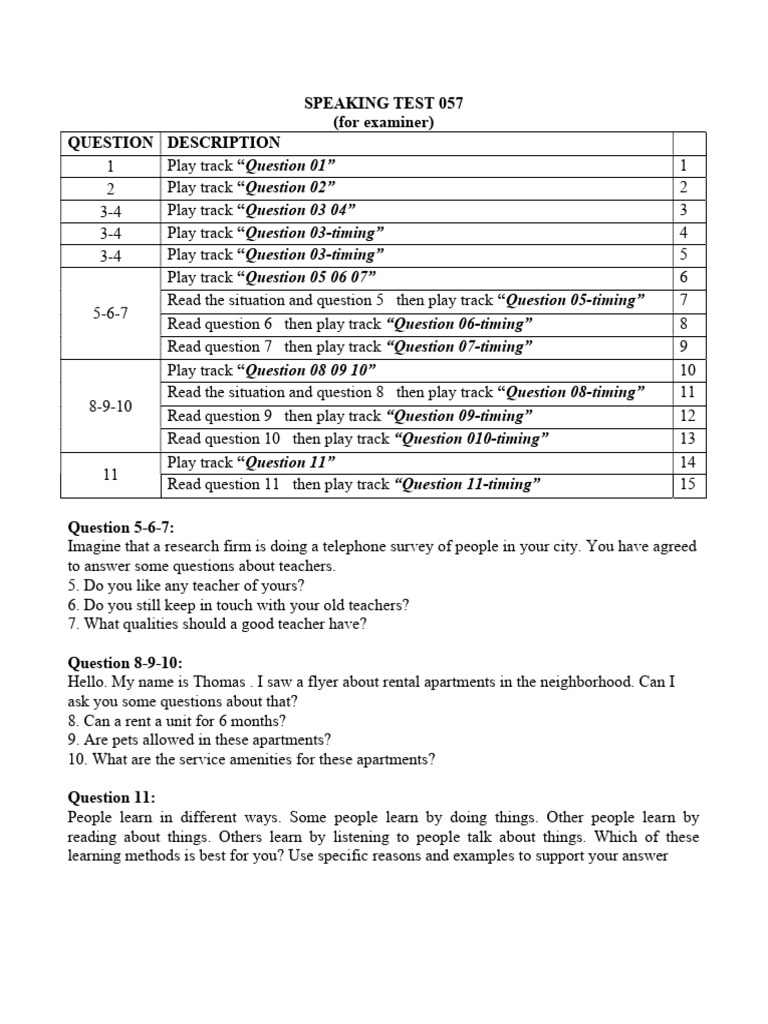 TOEIC Speaking Test: Question 11 Guide | PDF