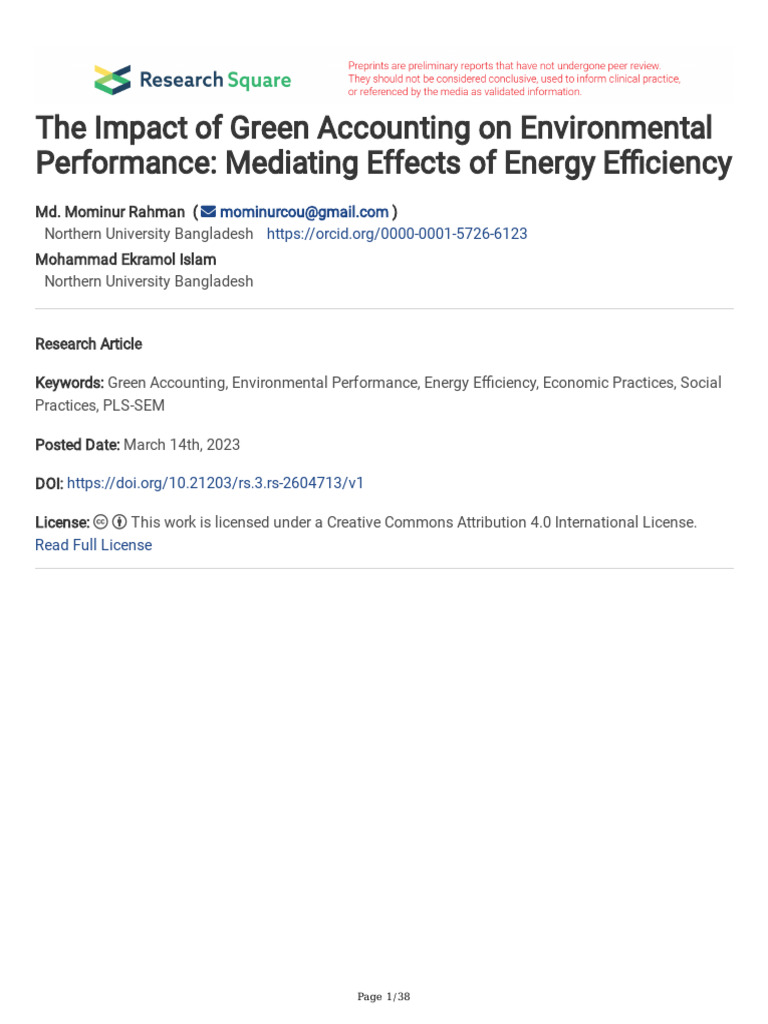 The Impact of Green Accounting On Environmental Performance 3p3xbkqx ...