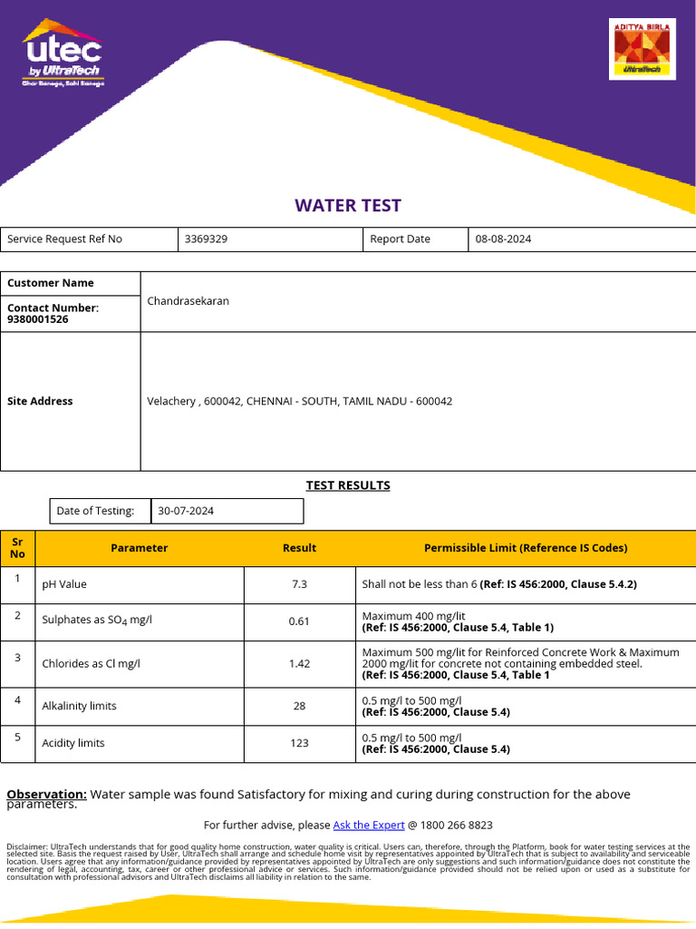 Water Quality Check Report | PDF