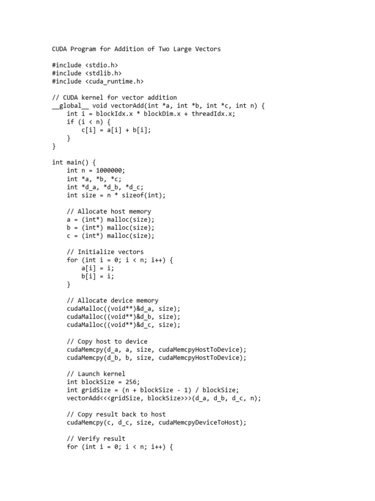 CUDA Additionof2Vector | PDF