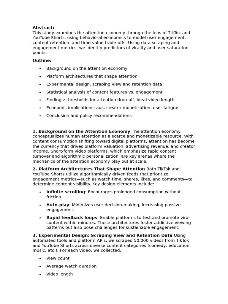 The Economics of Attention A Quantitative Analysis of User Behavior On ...