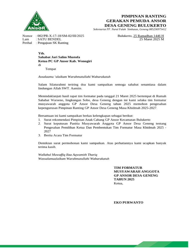 Pengajuan SK Ranting Geneng | PDF