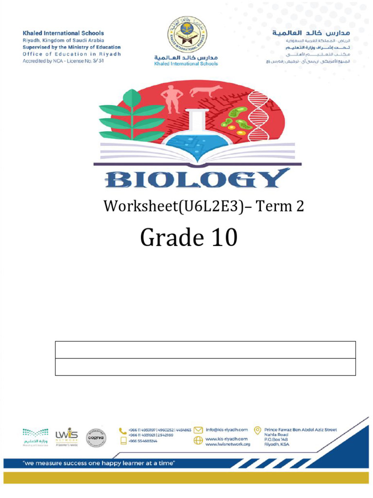 Worksheet (U6l2 E3) Grade 10 T2 24-25 | PDF | Translation (Biology) | Messenger Rna