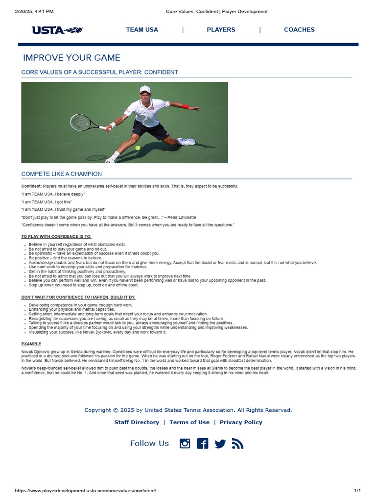 Core Values - Confident - Player Development | PDF