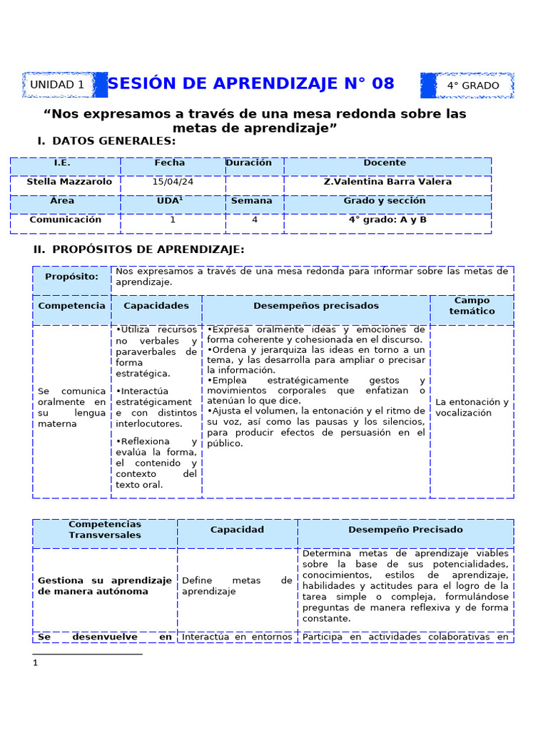 4to Sesión de Aprendizaje N8-U1 | PDF | Aprendizaje | Enseñando