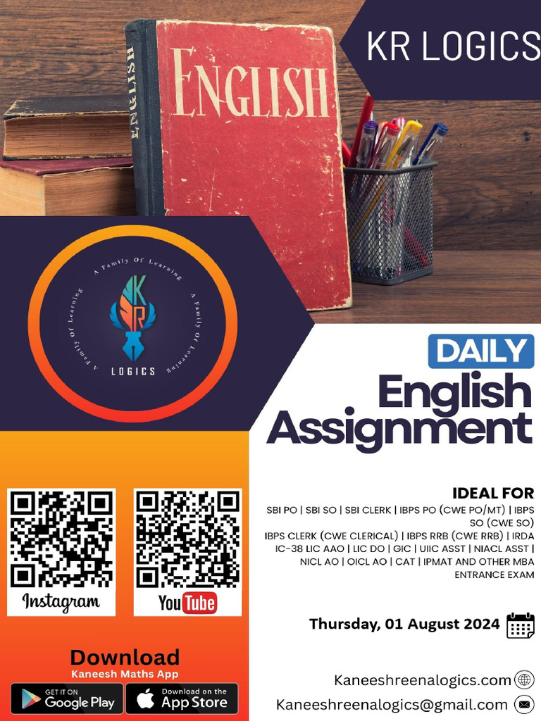 01-Aug-24 - Kaneesh Maths-Daily Bank English Assignment-E | PDF