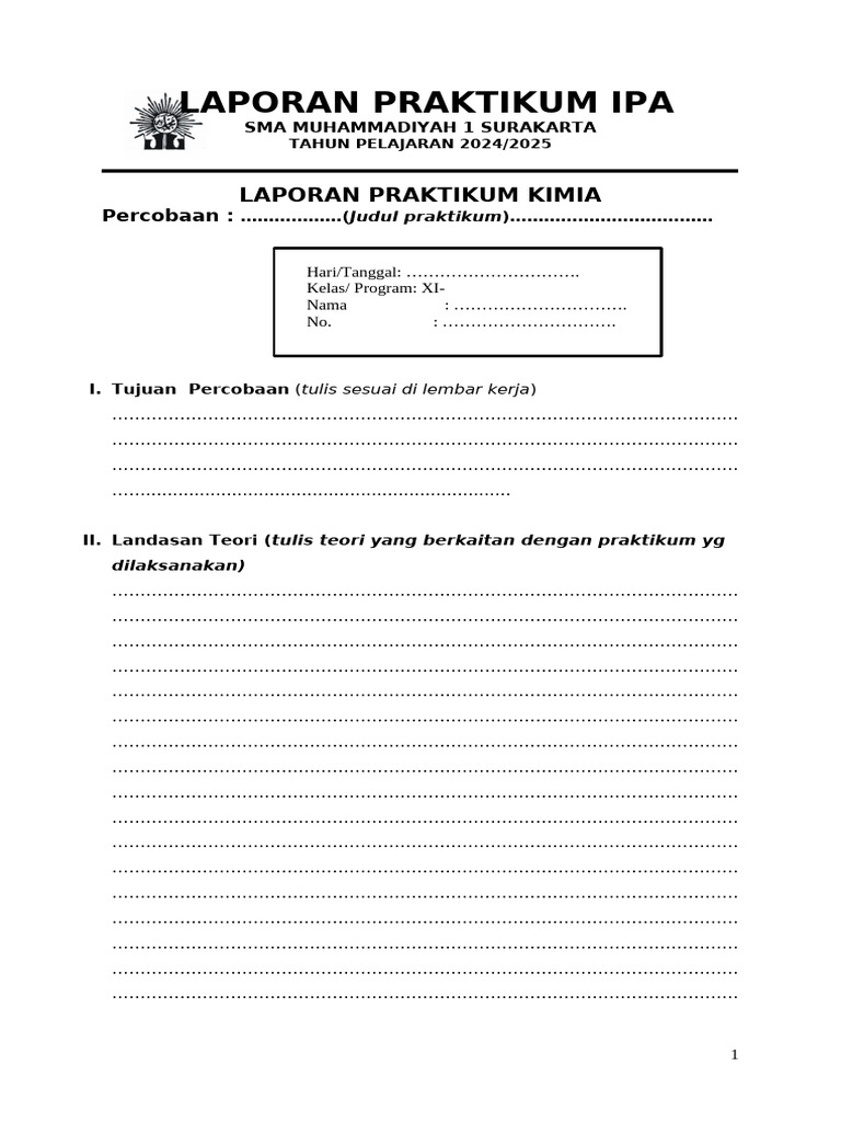 LJK Praktek Kimia-1 | PDF