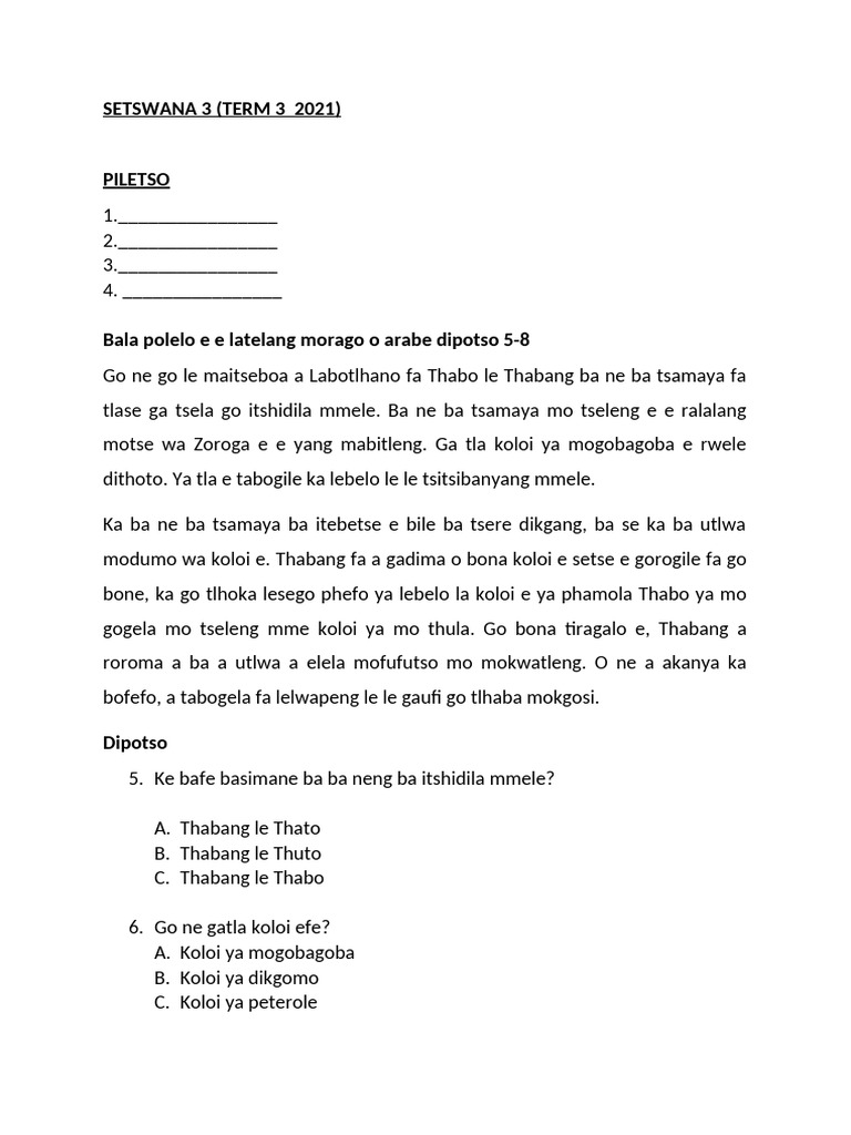 Setswana Lesson Plan for Standard 3 | PDF | Linguistics | Orthography