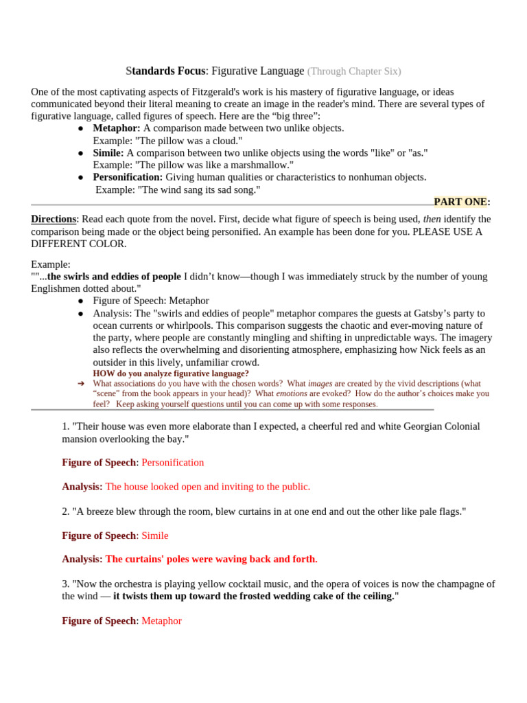 Analyzing Figurative Language in Gatsby | PDF | Metaphor