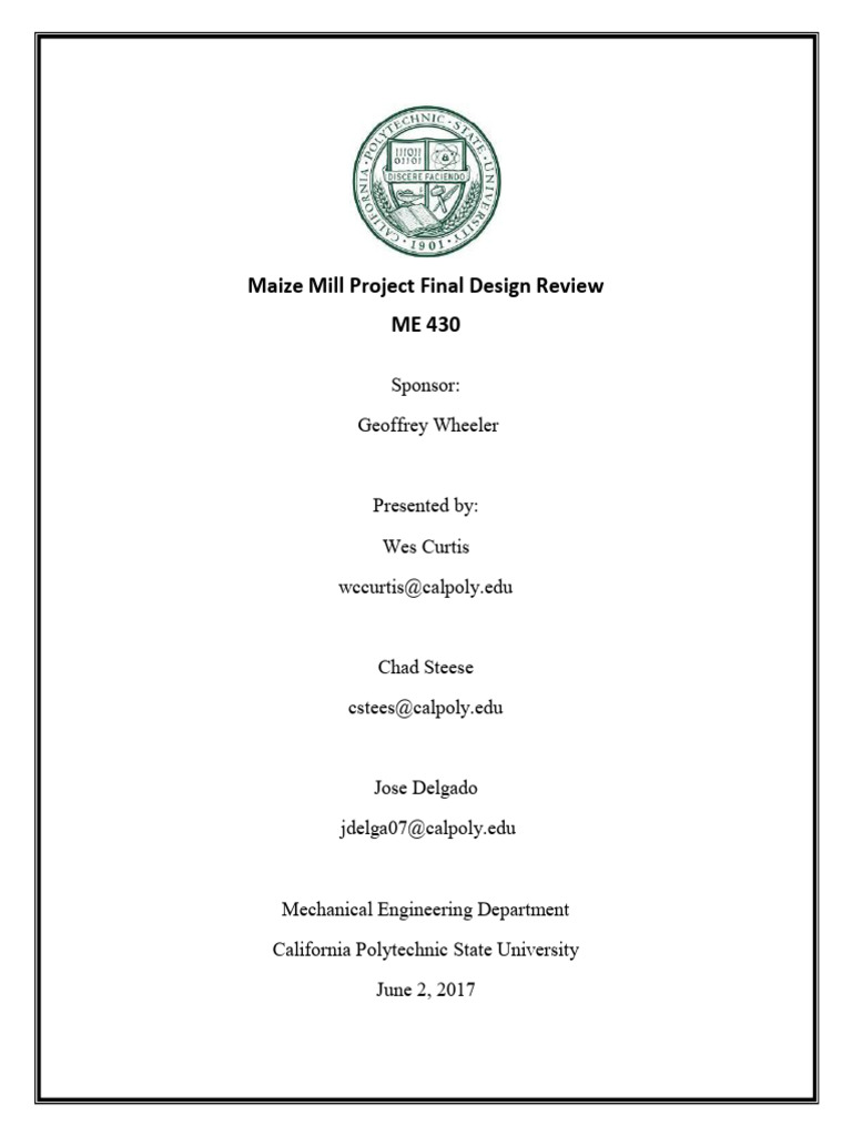 Maize Mill Senior Project | PDF | Mill (Grinding) | Flour