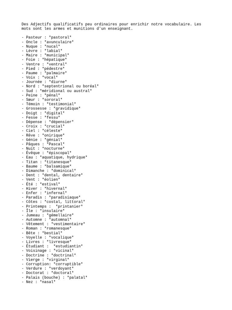 Des Adjectifs Qualificatifs | PDF