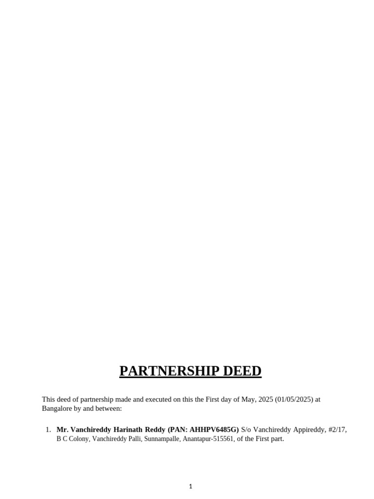 Partnership Deed Draft_Propjoy Management | PDF | Banks | Partnership