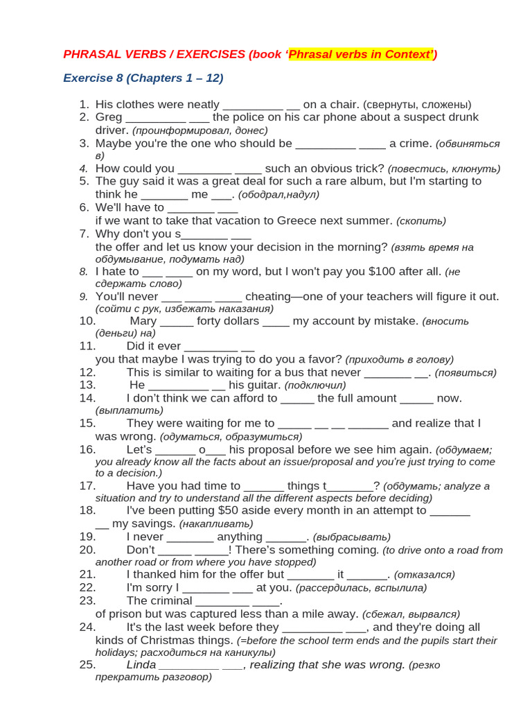Phrasal Verbs Exercise 8_Phrasal Verbs in Context’ | PDF