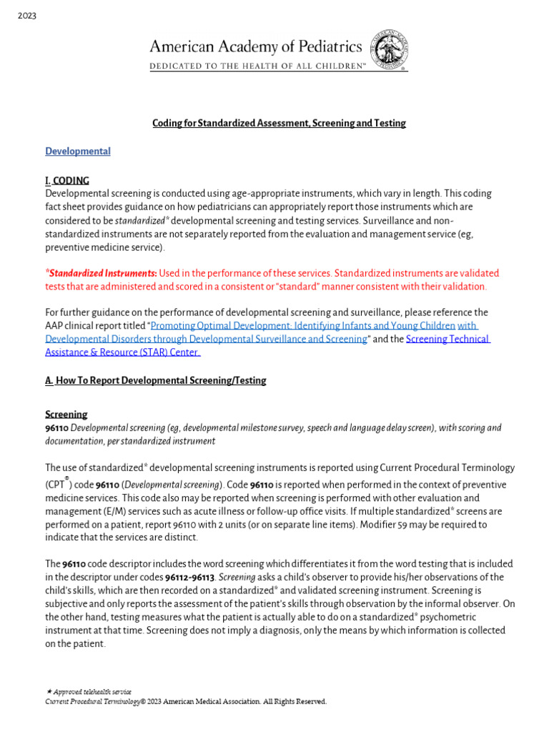 Developmental Screening Coding Guide | PDF | Attention Deficit ...