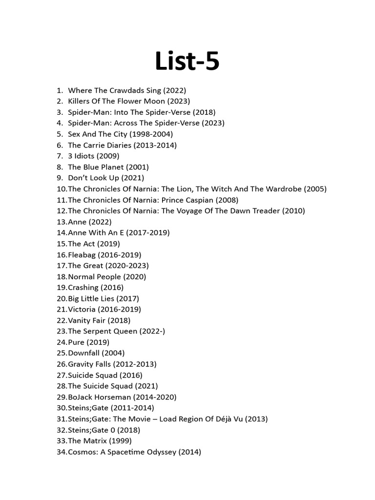 Comprehensive Movies and Series List | PDF