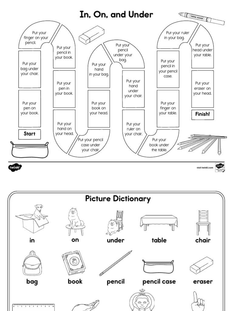 BW In, On, and Under Preposition Game | PDF | Stationery | Conservation ...