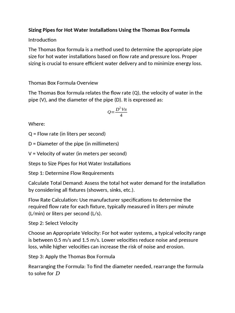 Sizing Pipes For Hot Water Installations Using The Thomas Box Formula ...