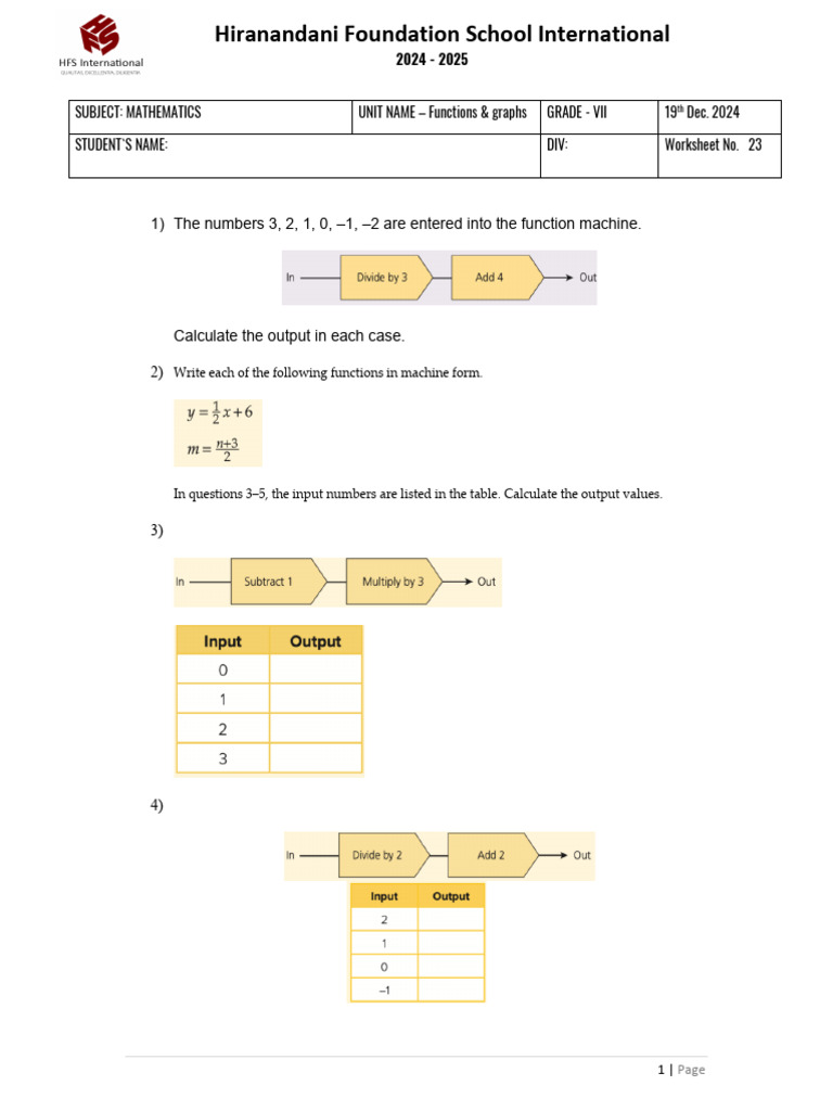 1) The Numbers 3, 2, 1, 0, 1, 2 Are Entered Into The Function Machine | PDF | Function ...