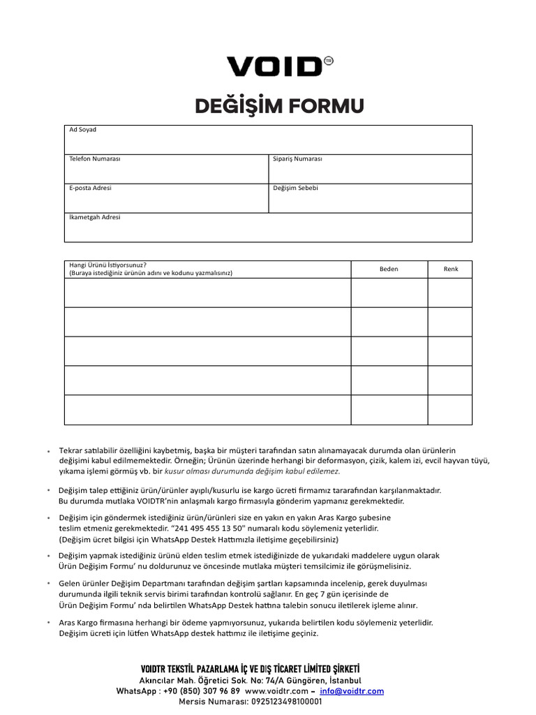 Değişim Formu. | PDF