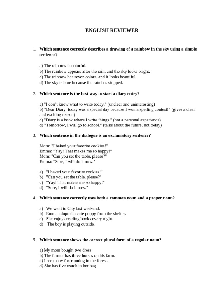 Grade 3 English Review Questions | PDF | Linguistics | Linguistic ...