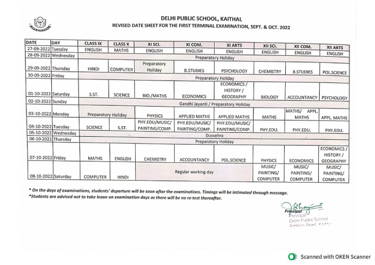 Revised Date Sheet Term 1 (IX To XII) | PDF
