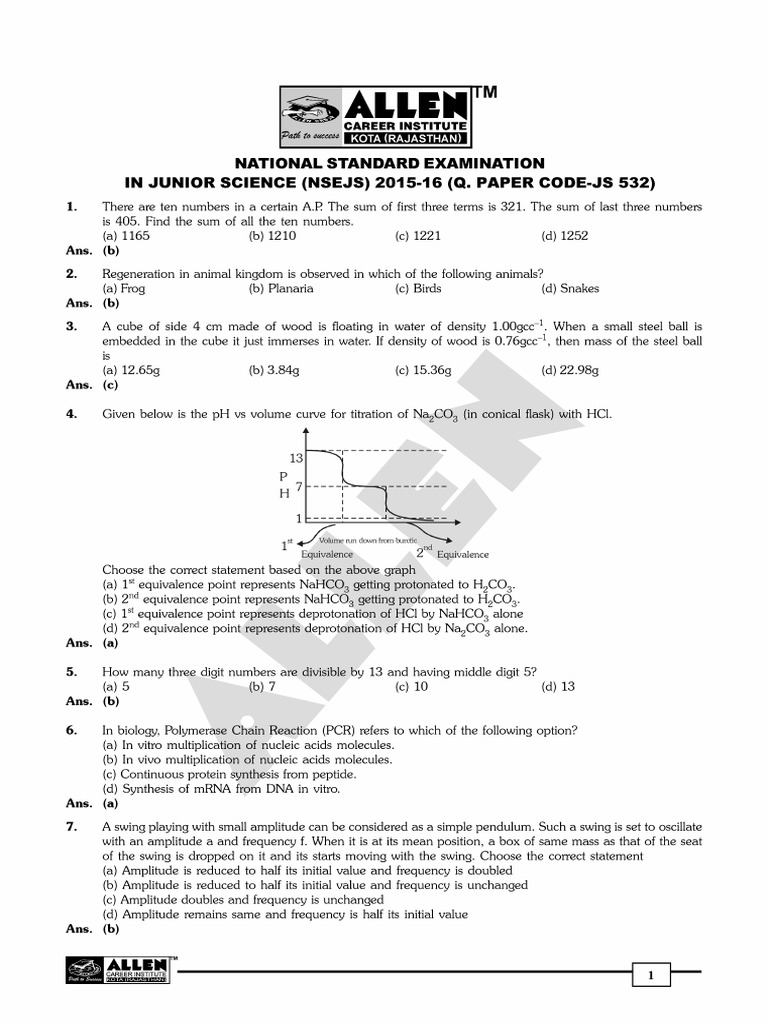 NSEJS 2015 16 Solutions | PDF