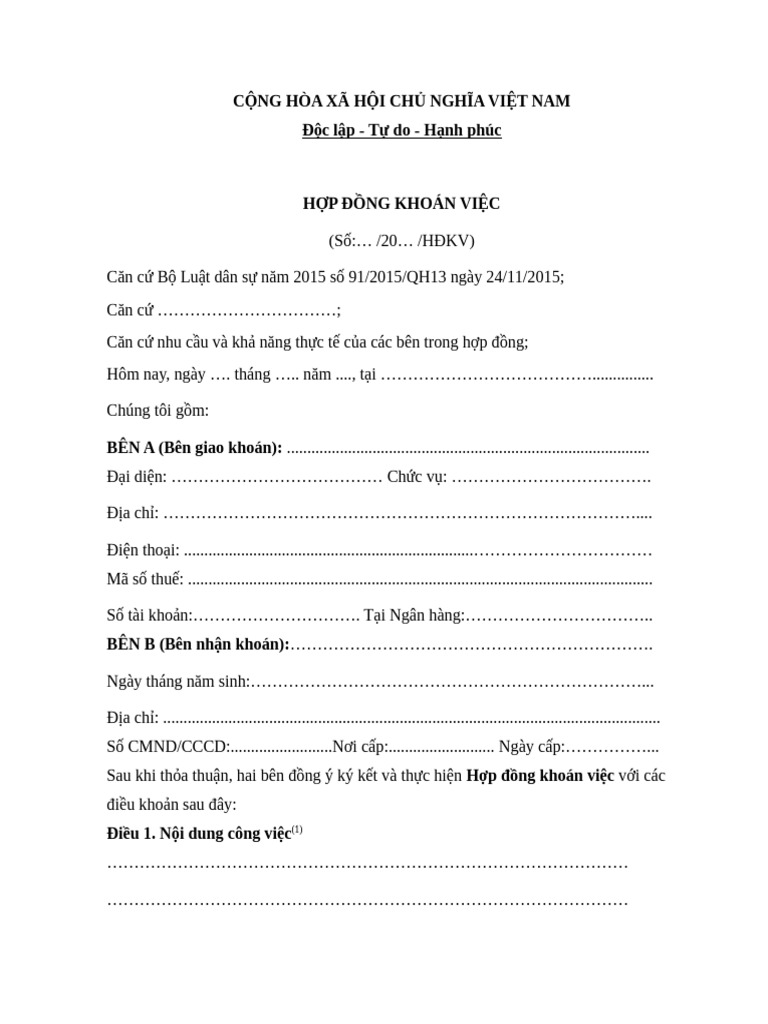 Form - Hop Dong Khoan Viec | PDF