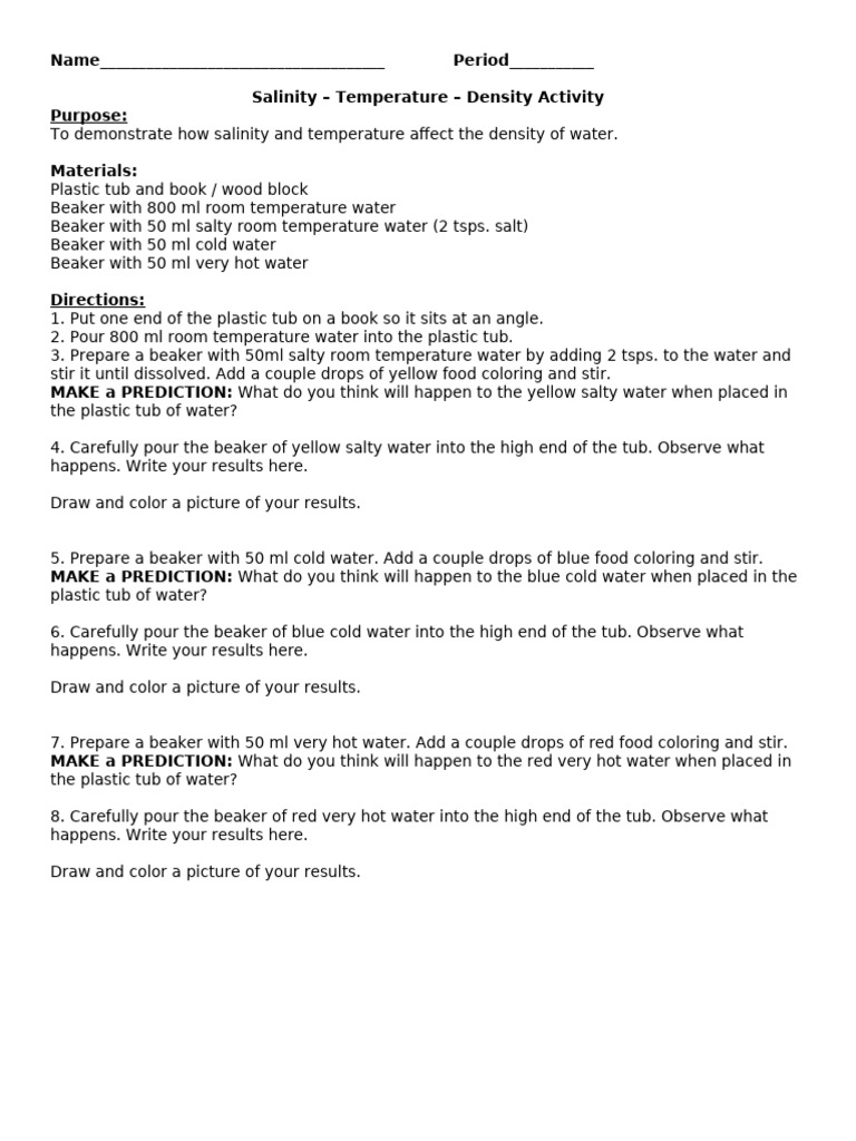 Salinity Temperature Density Activity | PDF