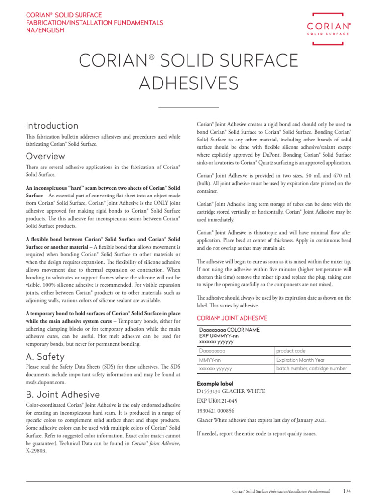K-25290 Corian Solid Surface Adhesives - SEC | PDF | Adhesive | Silicone