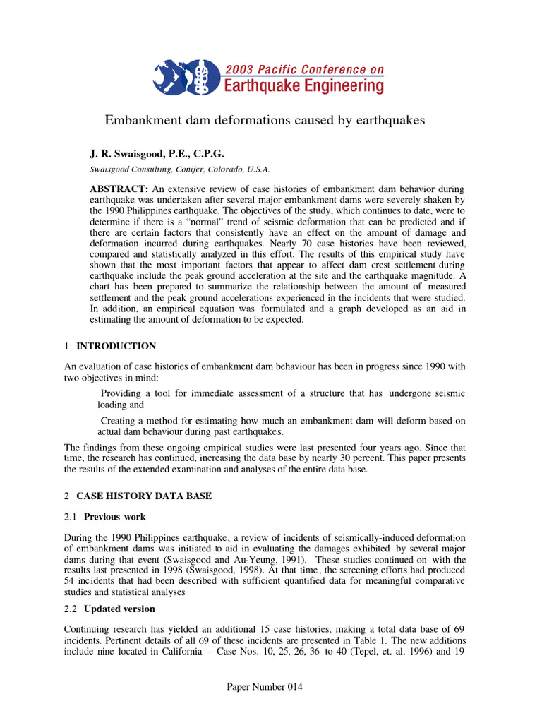 Embankment Dam Deformations Caused by Ea | PDF | Earthquakes | Seismology