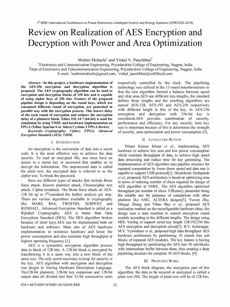 Review On Realization of AES Encryption and | PDF | Encryption | Key (Cryptography)