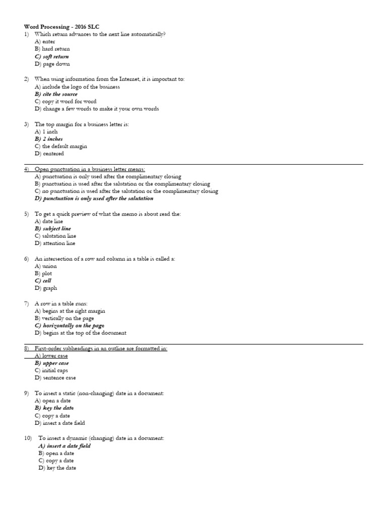 Copy of 2016 SLC Word Processing | PDF | Microsoft Word | Hyperlink